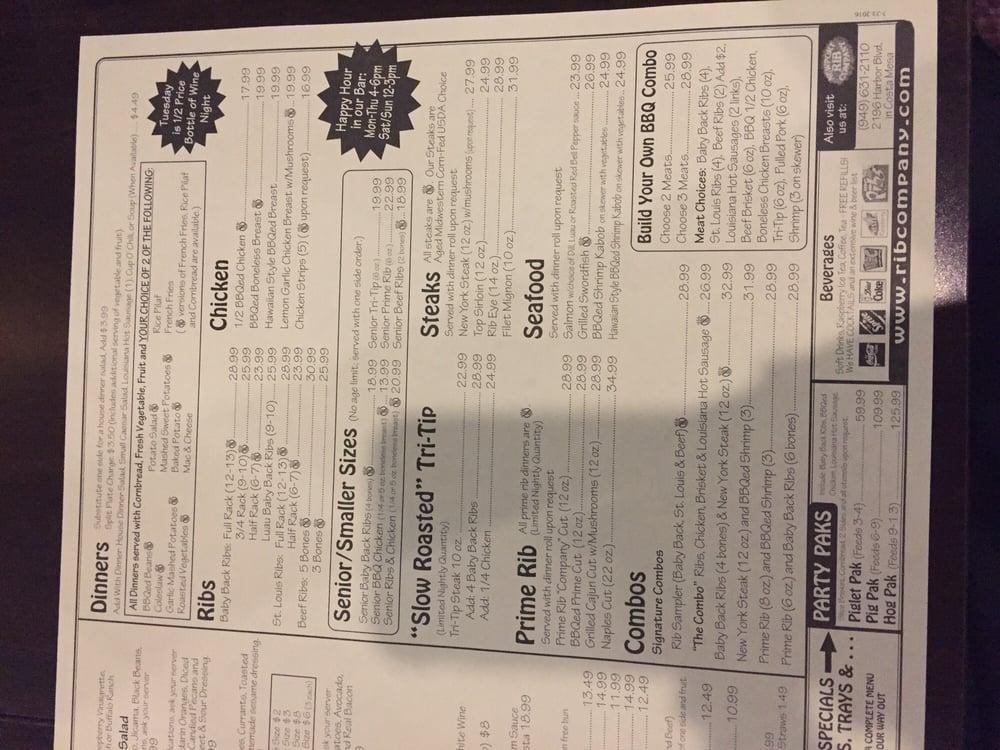 Menu at Naples Rib Company pub & bar, Long Beach