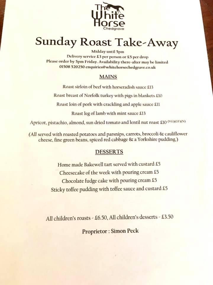 Menu at The White Horse pub & bar, Loddon