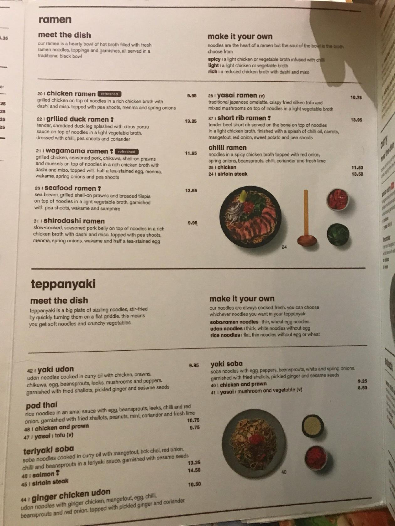 Menu at wagamama canary wharf restaurant, London, 39