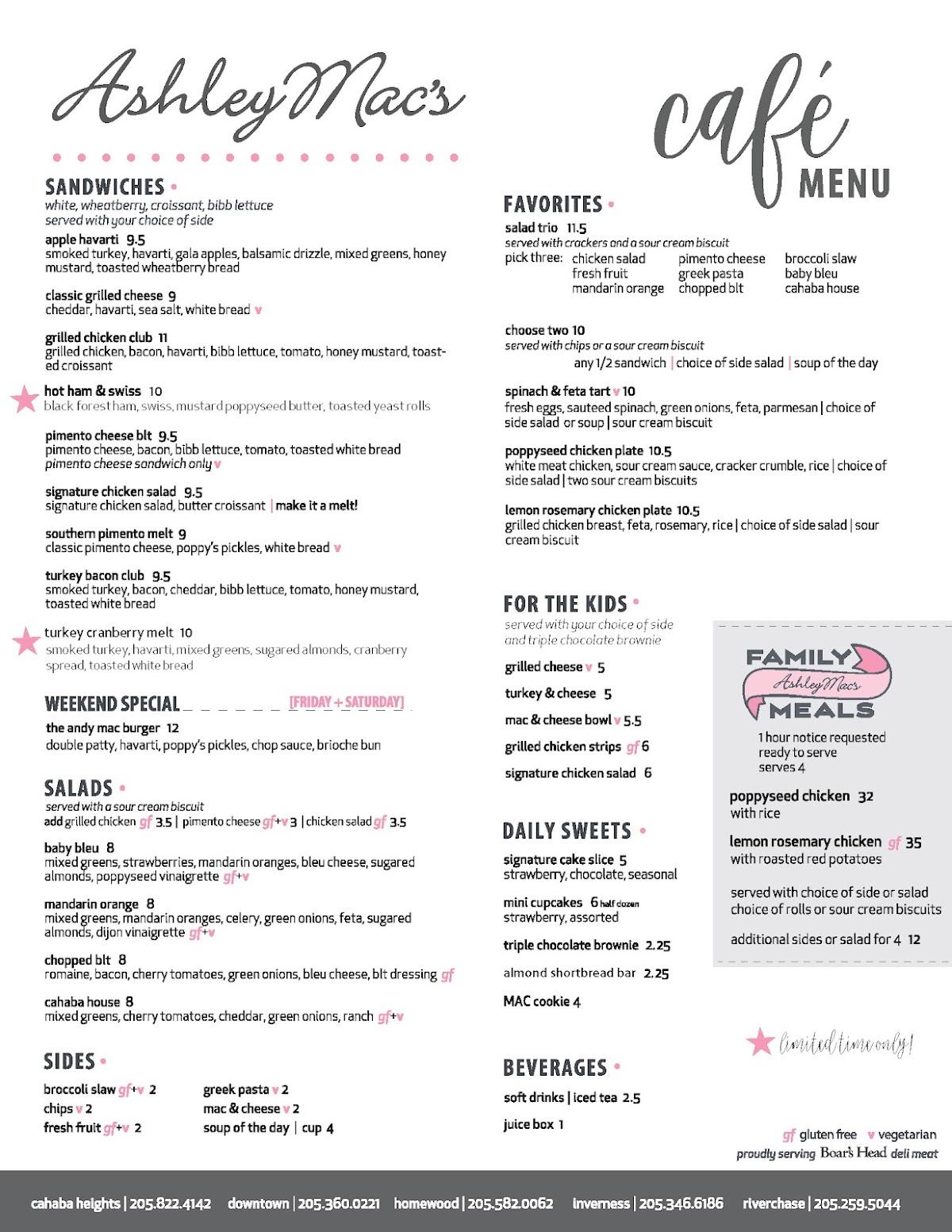 Menu at Ashley Mac's Kitchen cafe, Hoover, Valleydale Rd