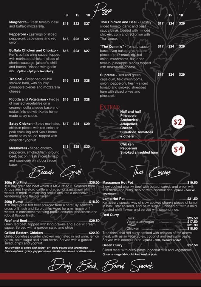 Menu at Commercial Hotel, Boonah restaurant, Boonah