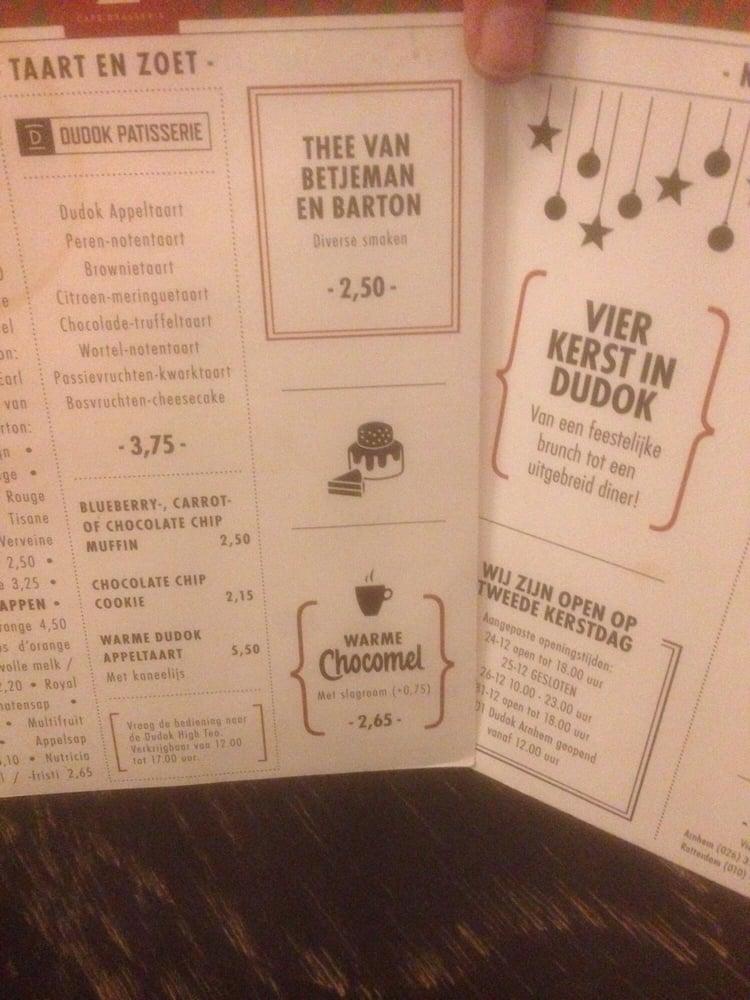 Menu at Dudok, Rotterdam, Meent 88