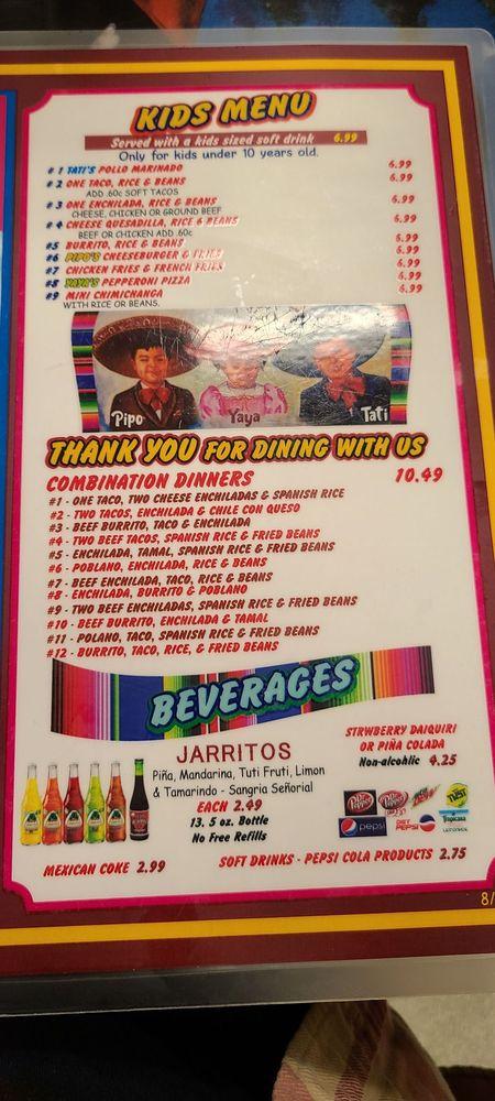 Menu at El Palacio restaurant, Warren