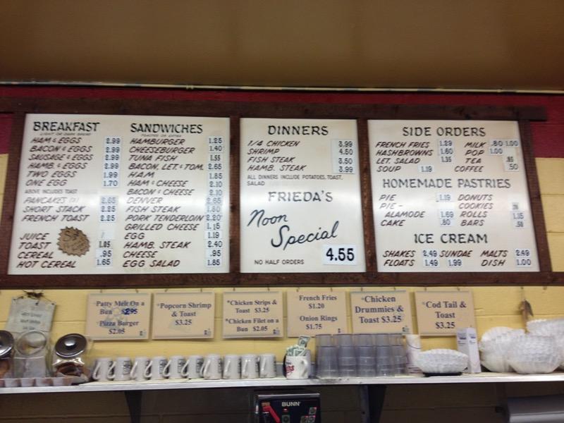 Menu at Frieda's Cafe, Willmar
