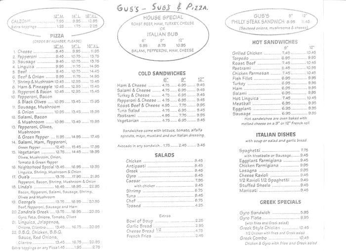 Menu at Gus's Subs & Pizza Place pizzeria, La Mesa