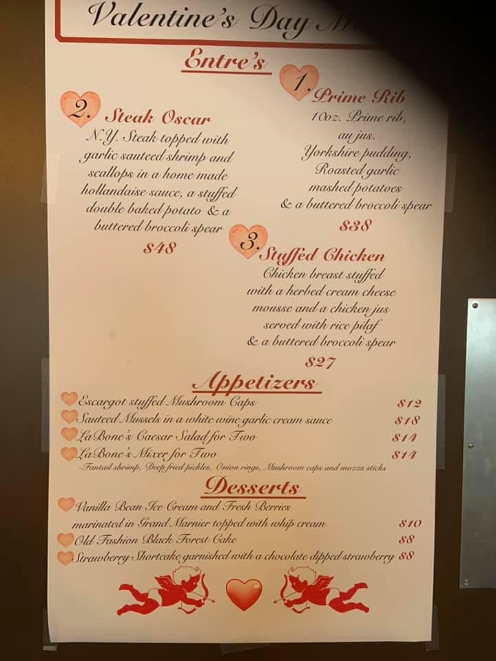 Menu at LaBone's Kitchen & Bar, Lac la Biche