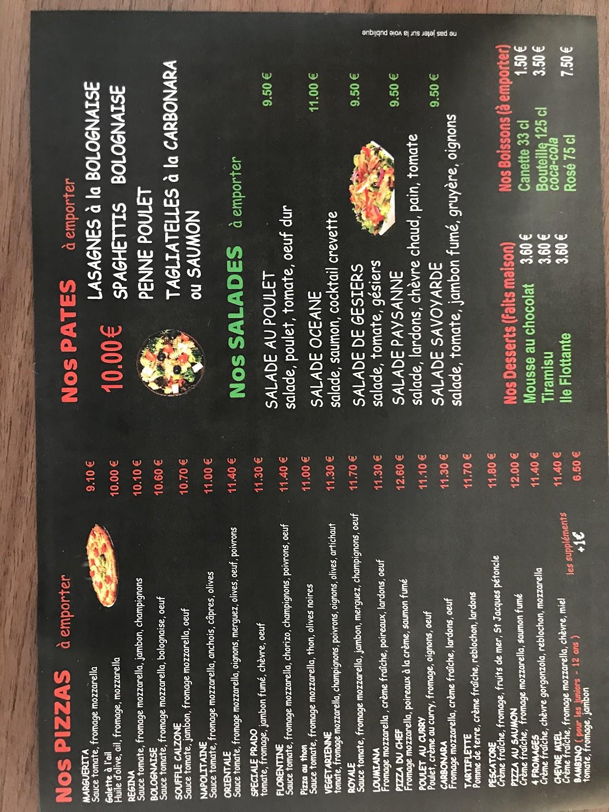 Menu au Le prado restaurant, Gisors