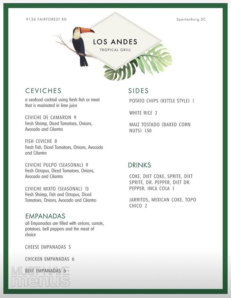 Menu at Los Andes by Loncherita LuLu restaurant, Spartanburg