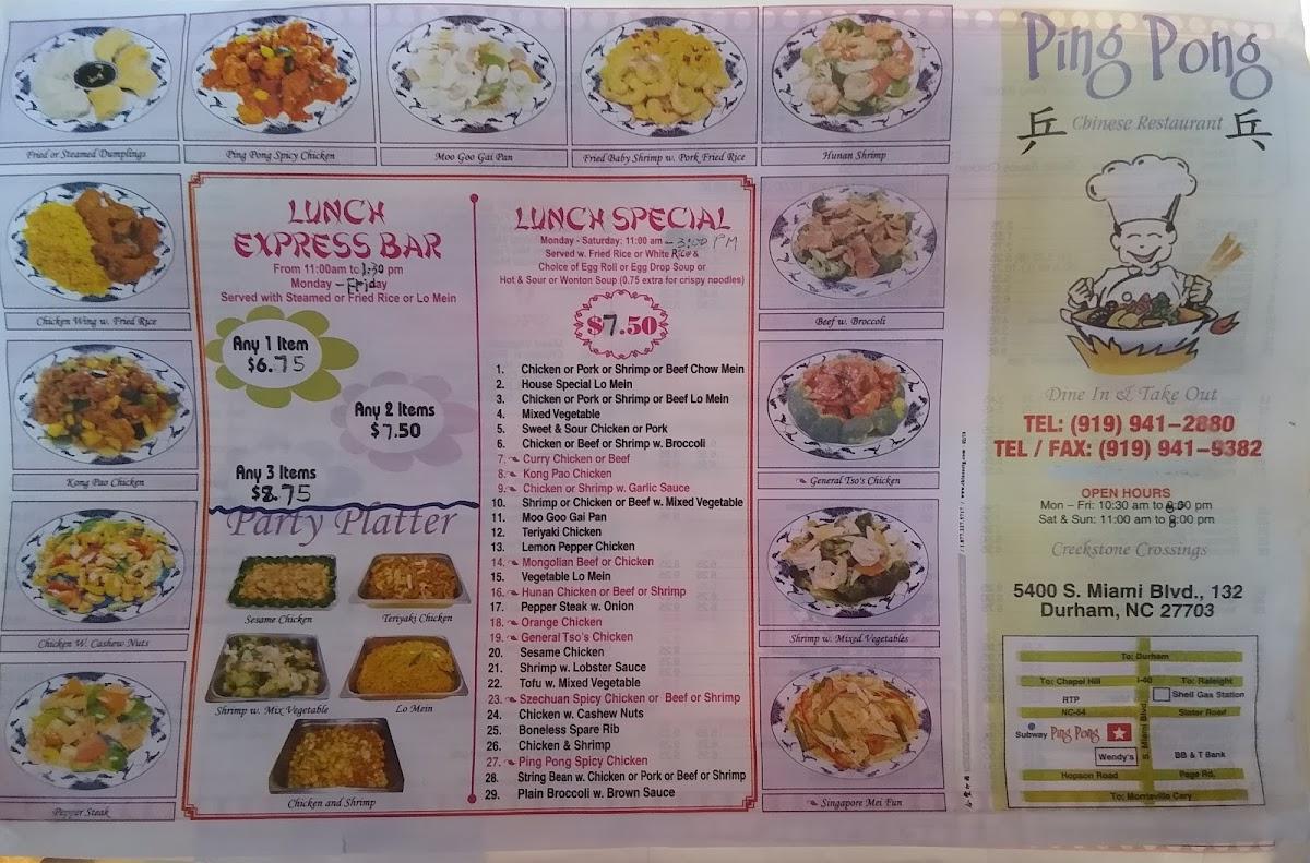 Menu at Ping Pong Cafe, Durham