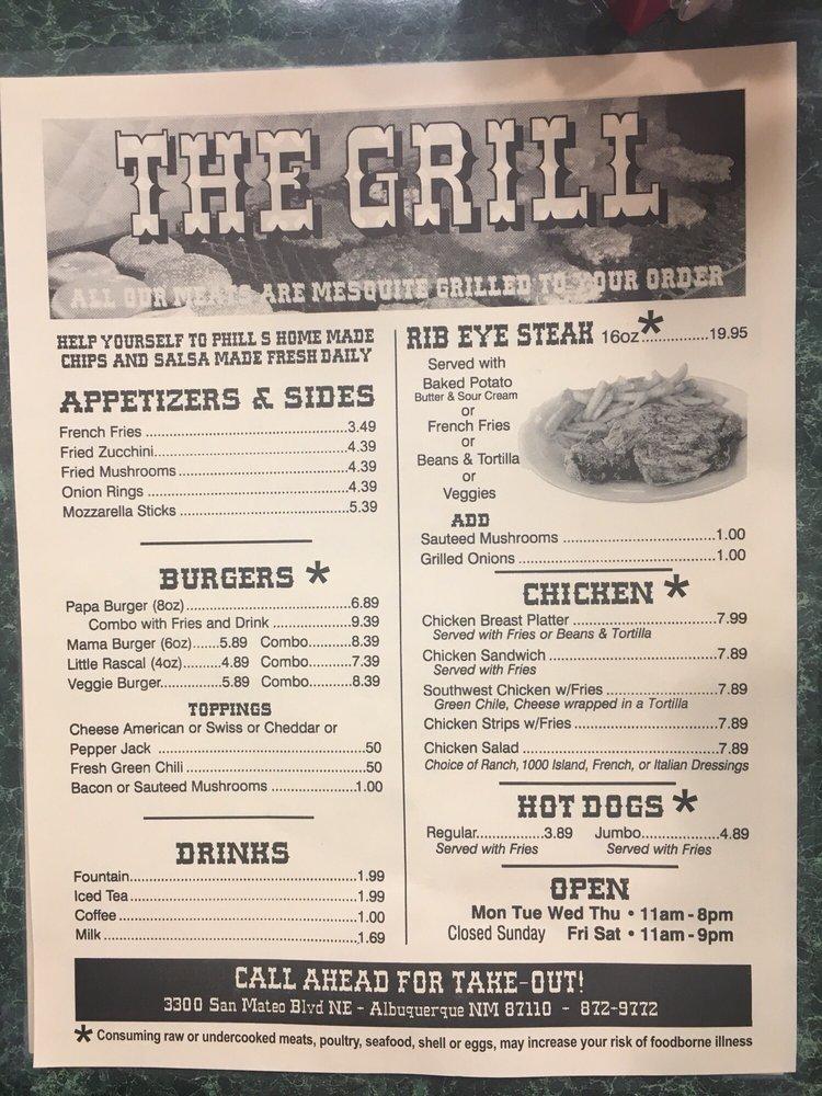Menu at The Grill on San Mateo steakhouse, Albuquerque, San Mateo Blvd ...