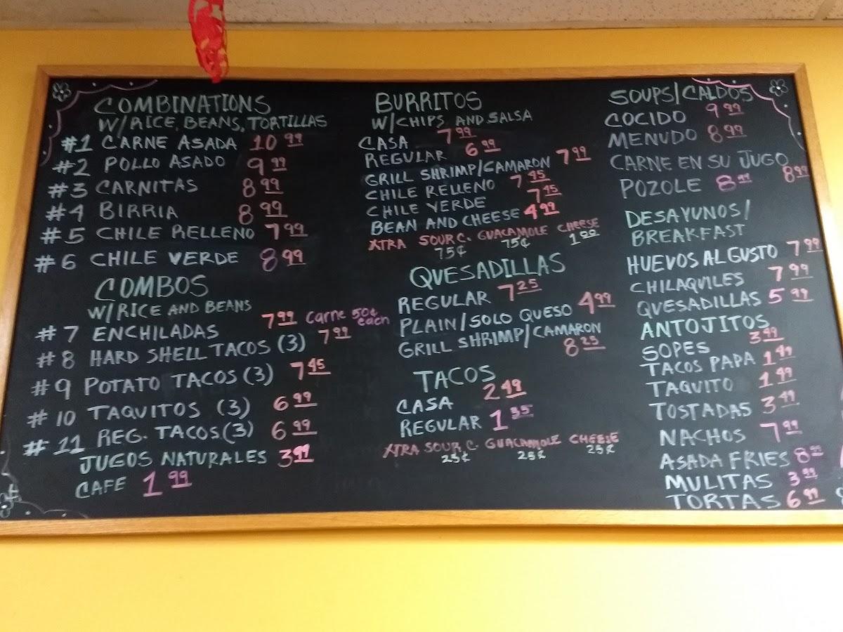 Menu at Casa Victoria restaurant, Chino
