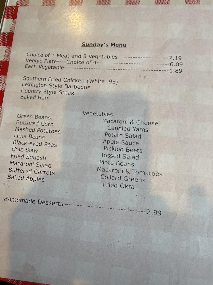 Menu at Derby Restaurant, Mount Airy