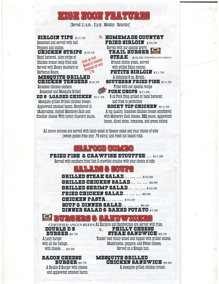 Menu at Double D Steak House steakhouse, DeRidder