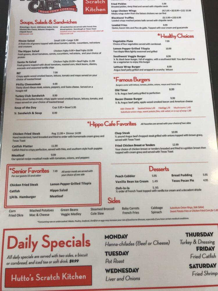 Menu at Hippo Café restaurant, Hutto