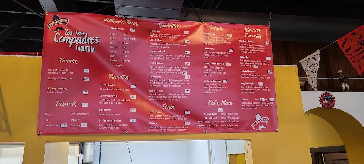 Menu at Los Tres Compadres restaurant, Kingston
