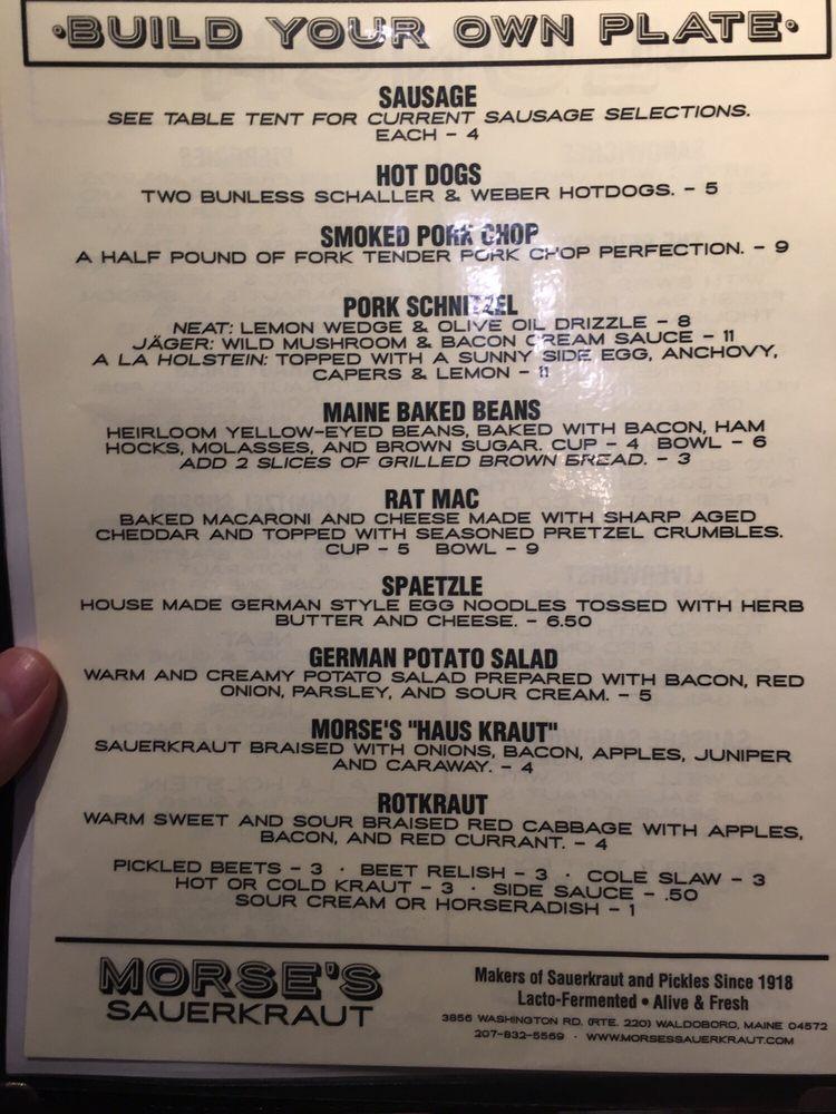 Menu at Morse's Sauerkraut restaurant, Waldoboro