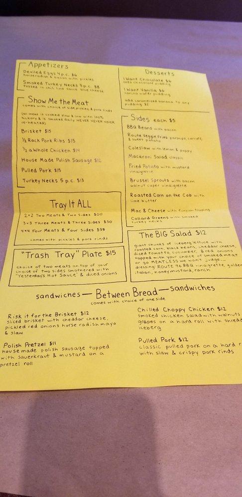 Menu at Route 96 BBQ, Victor