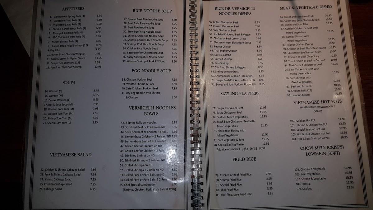 Menu at Spring Roll Restaurant, Saskatoon