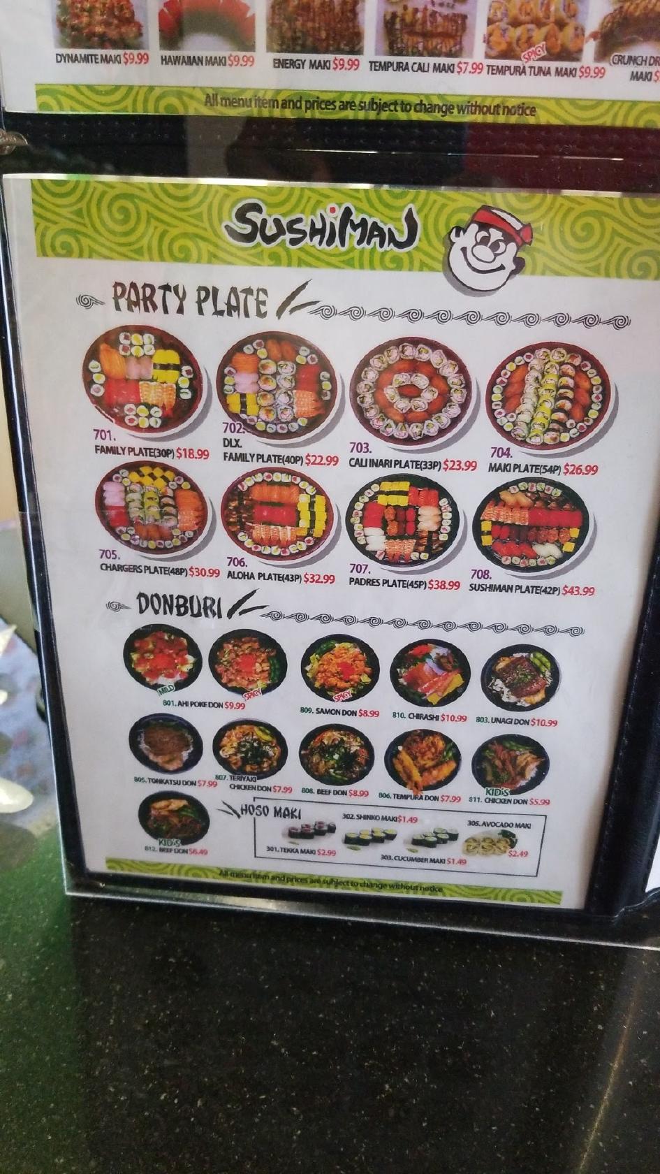 Menu at Sushiman restaurant, San Diego, College Grove Way #104
