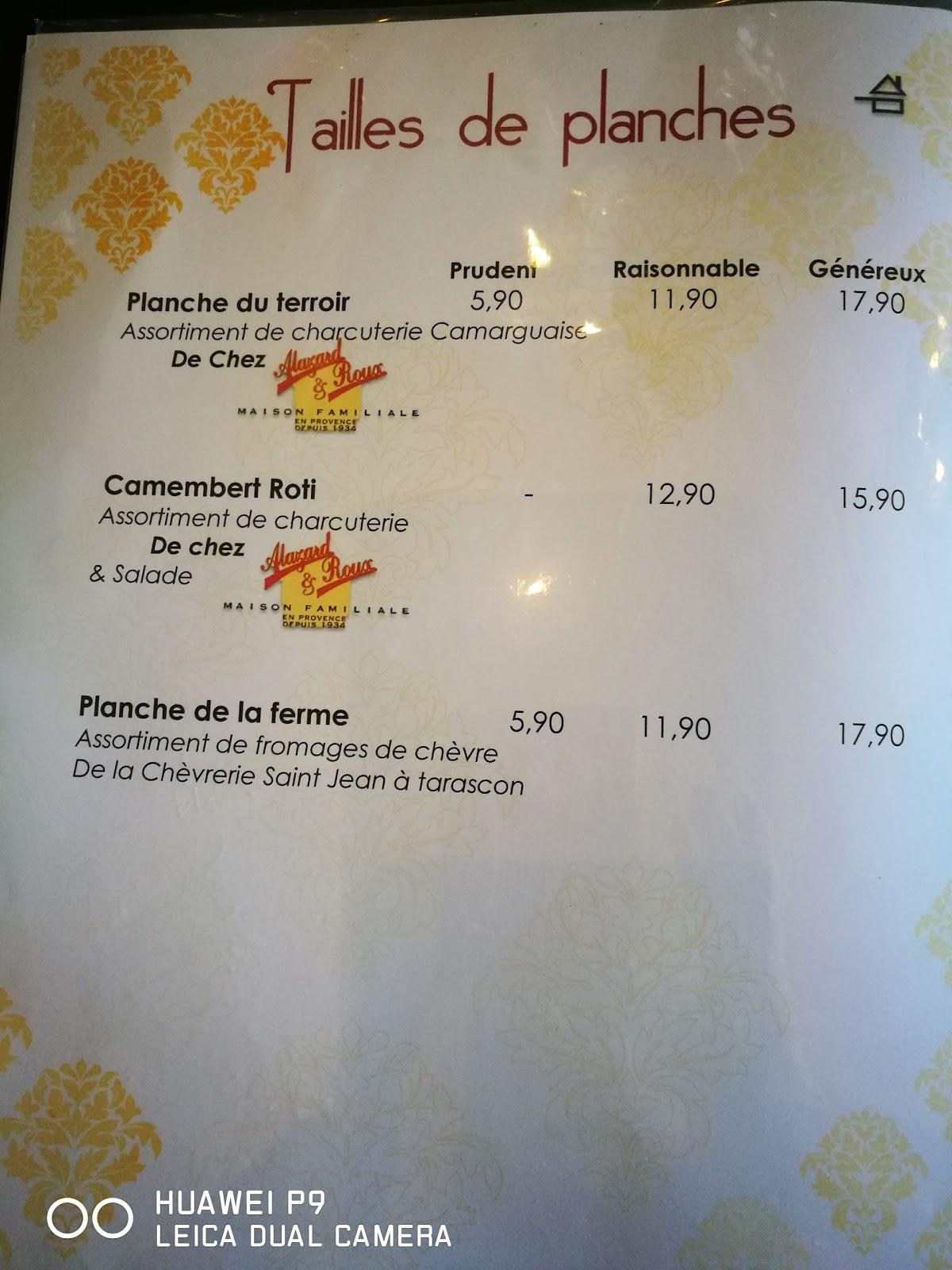 Menu au Tailles De Bon pub et bar, Tarascon