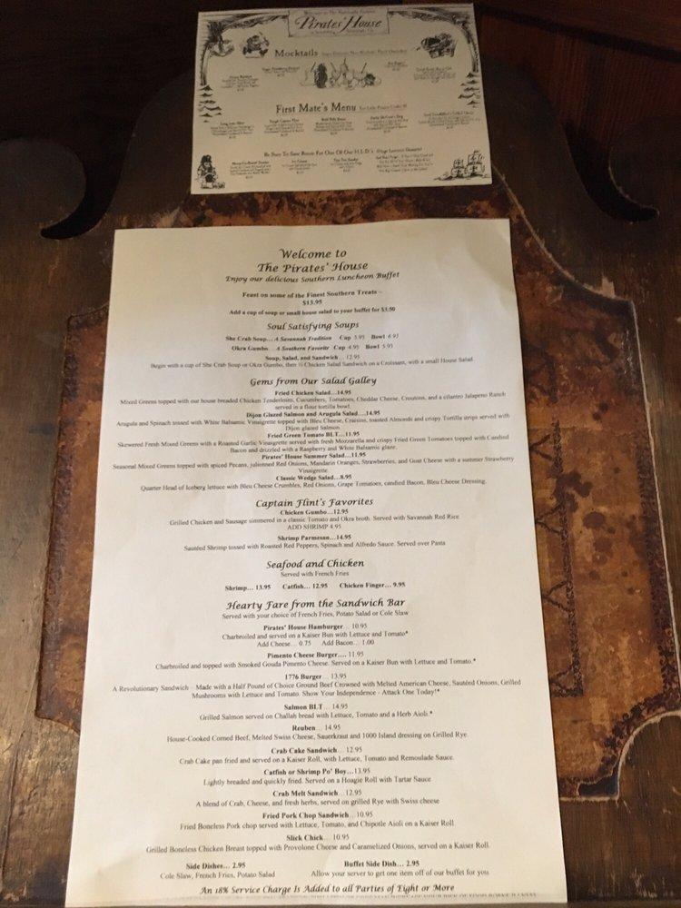 Menu at The Pirates' House restaurant, Savannah