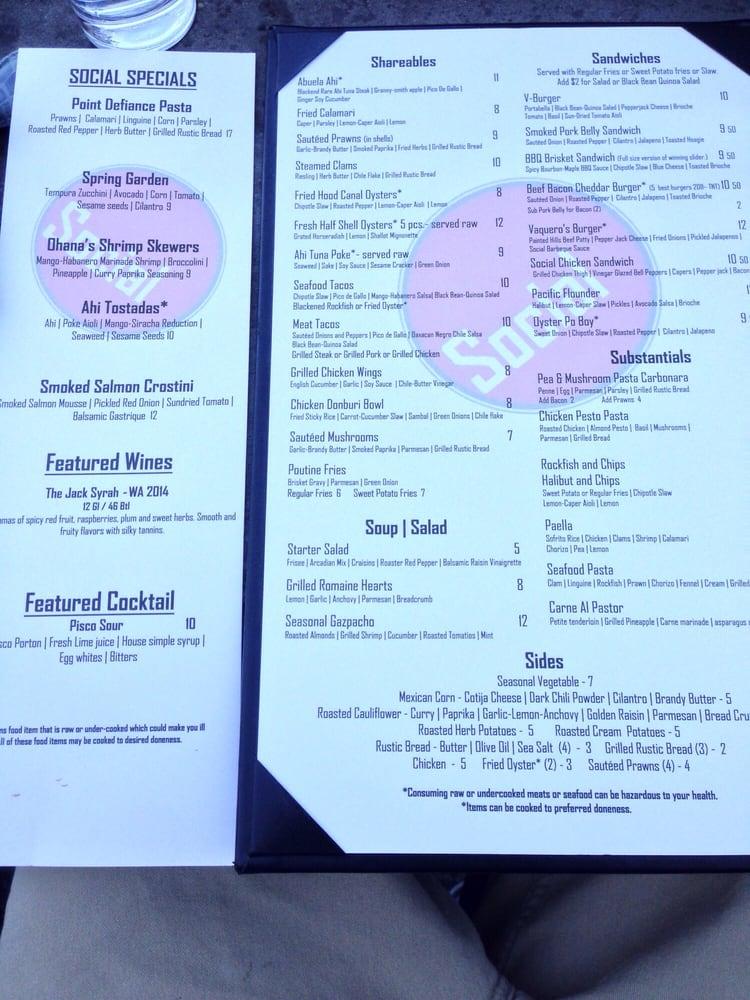 Menu at The Social Bar & Grill, Tacoma