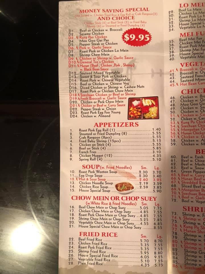 Menu at Asia Garden restaurant, Chester, 602 Center St
