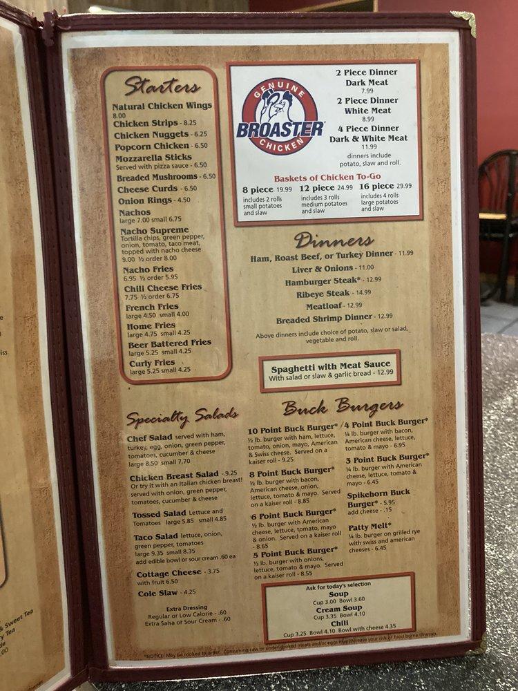 Menu at Buck's Restaurant, Ishpeming