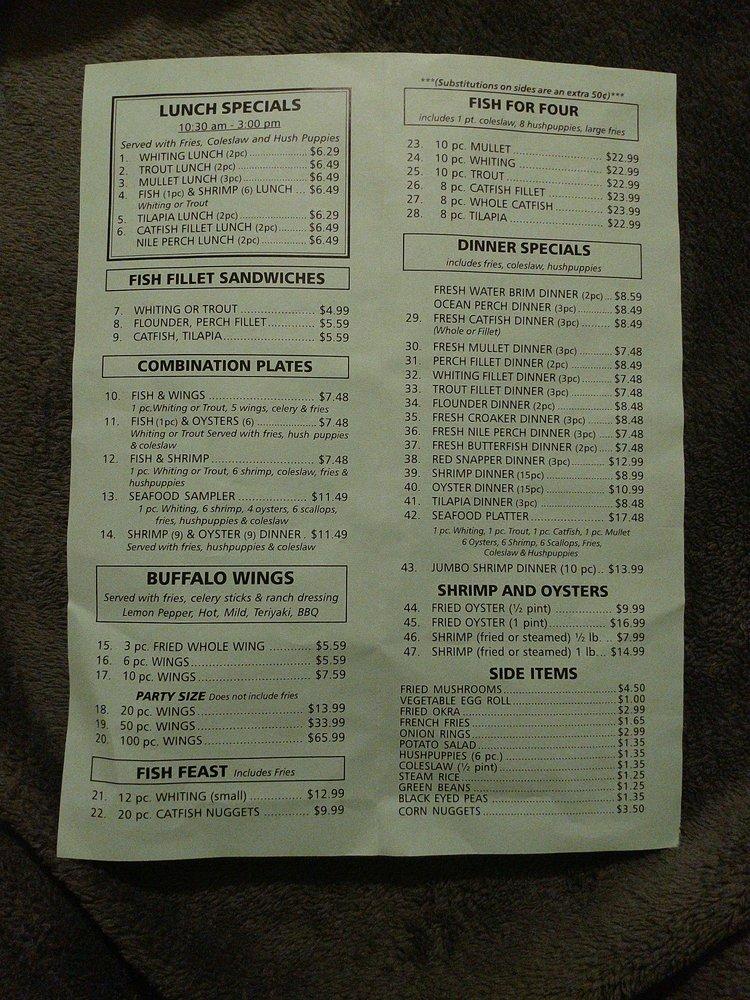 Menu at Fish House IV restaurant, Warner Robins