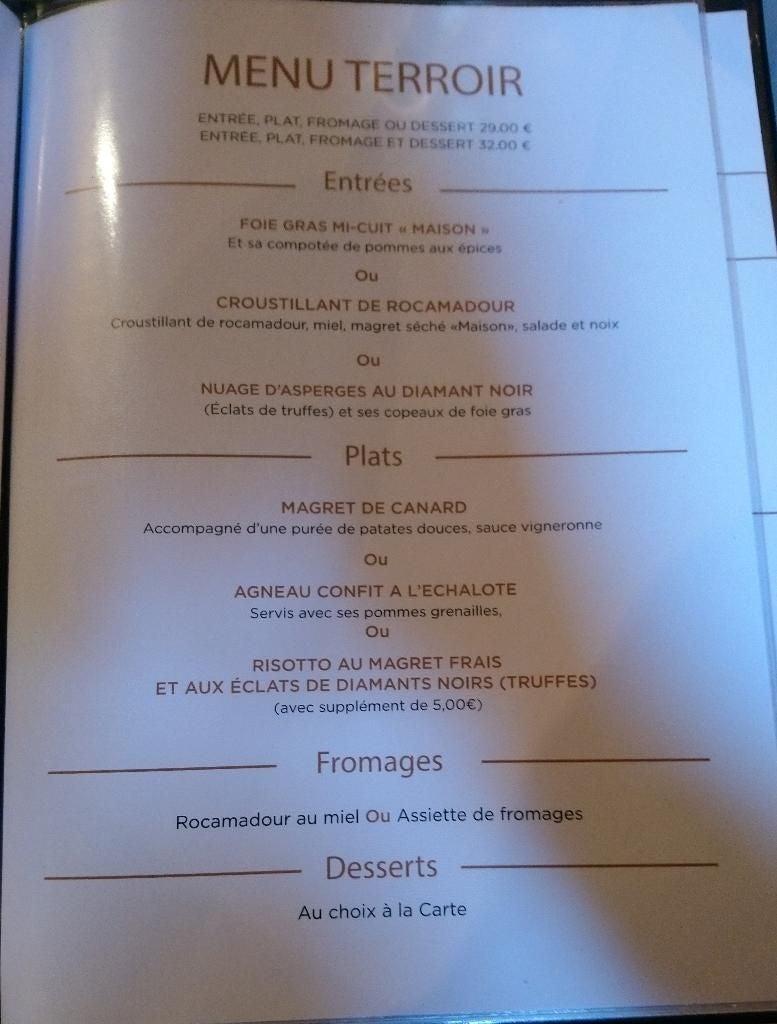 Menu at Restaurant La Vénus, Prayssac, Square de la Vénus
