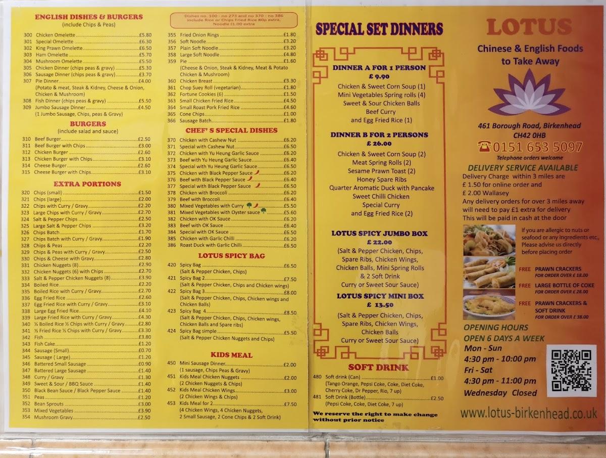 Menu at Lotus, Birkenhead, 461 Borough Rd
