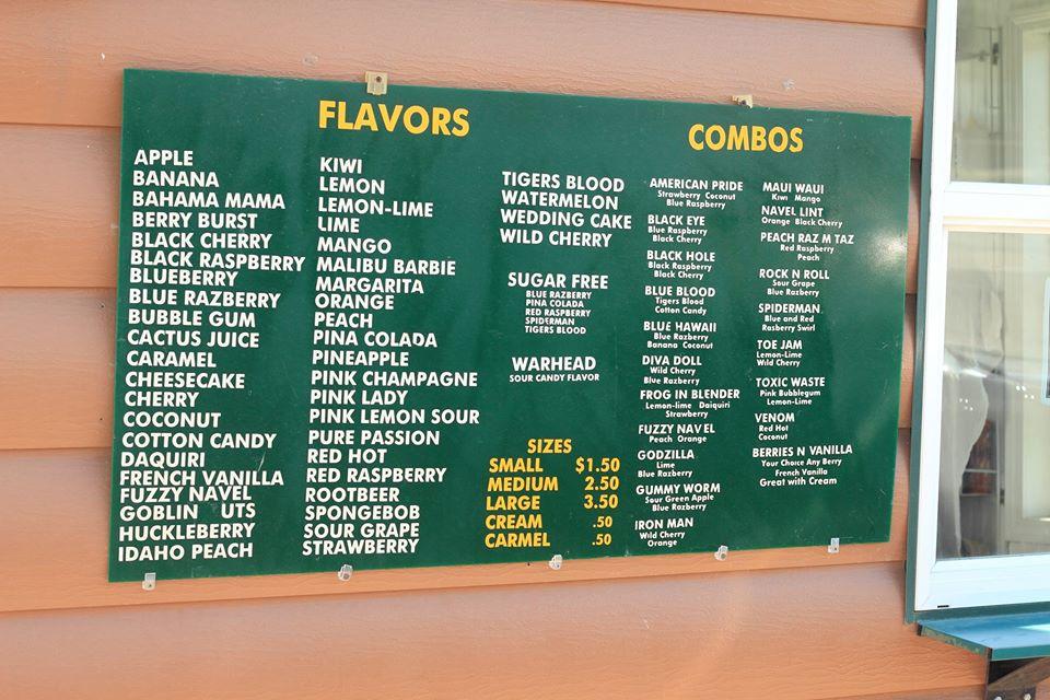 Menu at Mac's Sno-Shack, Blackfoot
