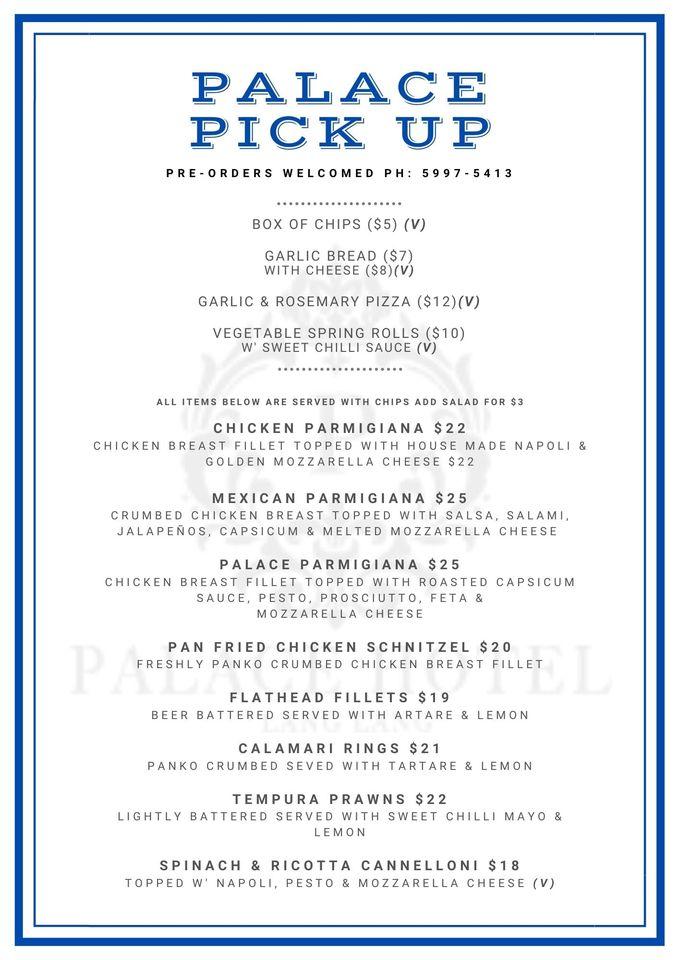 Menu at Palace Hotel Lang Lang pub & bar, Lang Lang, 140 McDonalds Track