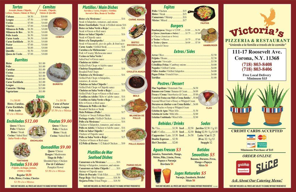 Menu at Victorias Pizzeria, New York City, 111-17 Roosevelt Ave