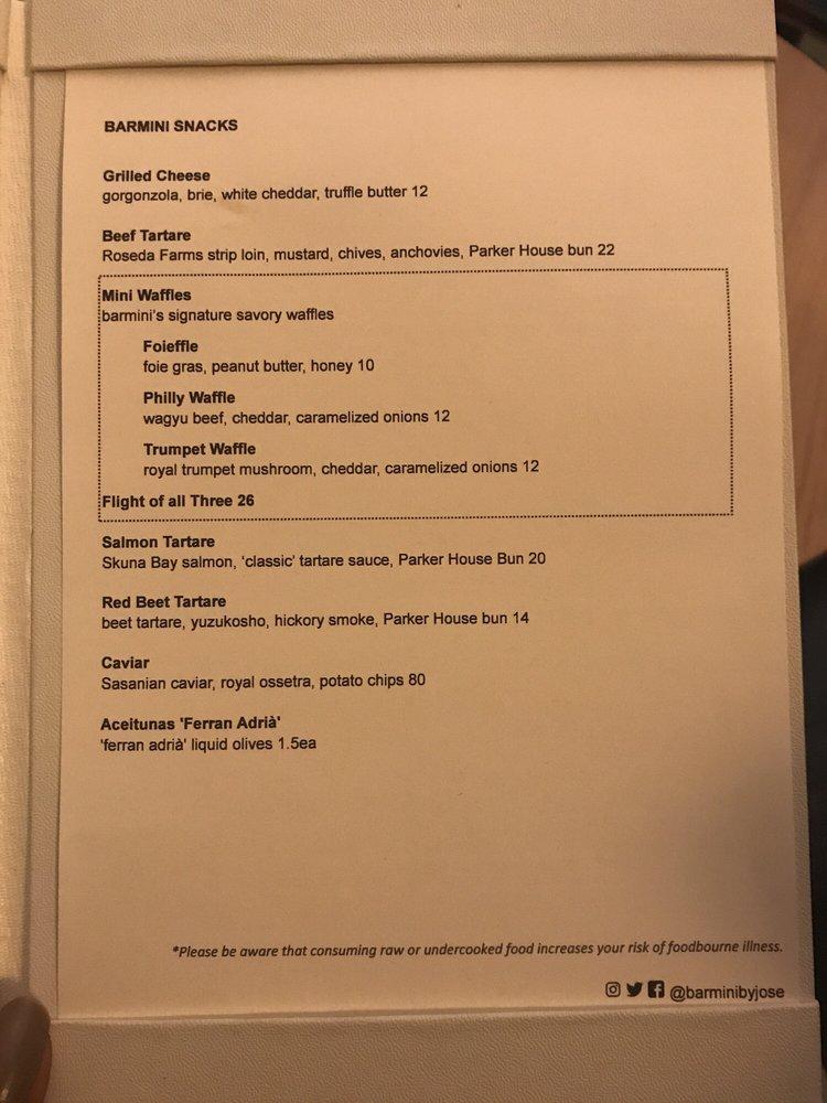 Menu at barmini by José Andrés, Washington