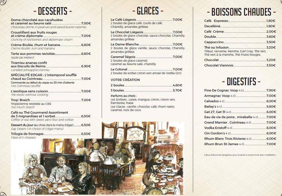 Menu au Brasserie Edgar pub et bar, Vannes
