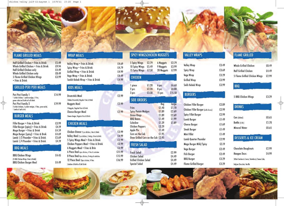 Carta del restaurante Chicken Valley, Londres, 340 Edgware Rd