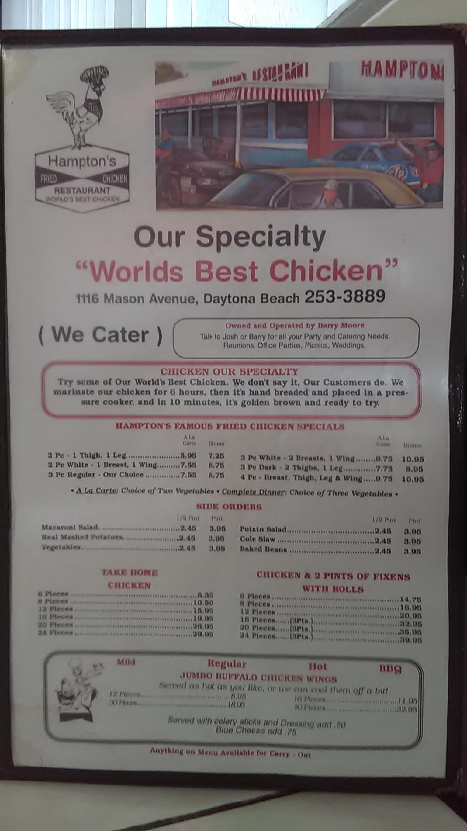 Menu at Hampton's Restaurant, Daytona Beach, Mason Ave