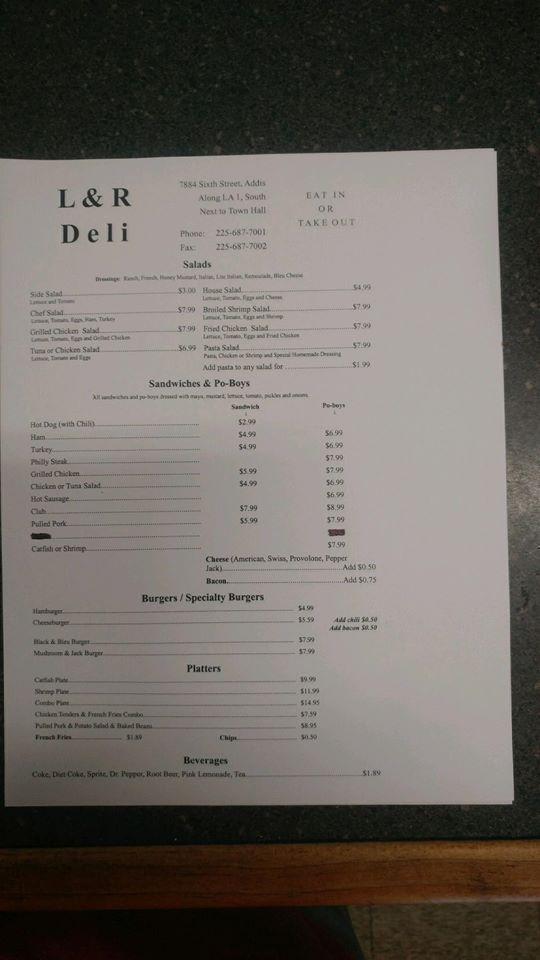 Menu at L & R Deli restaurant, Addis