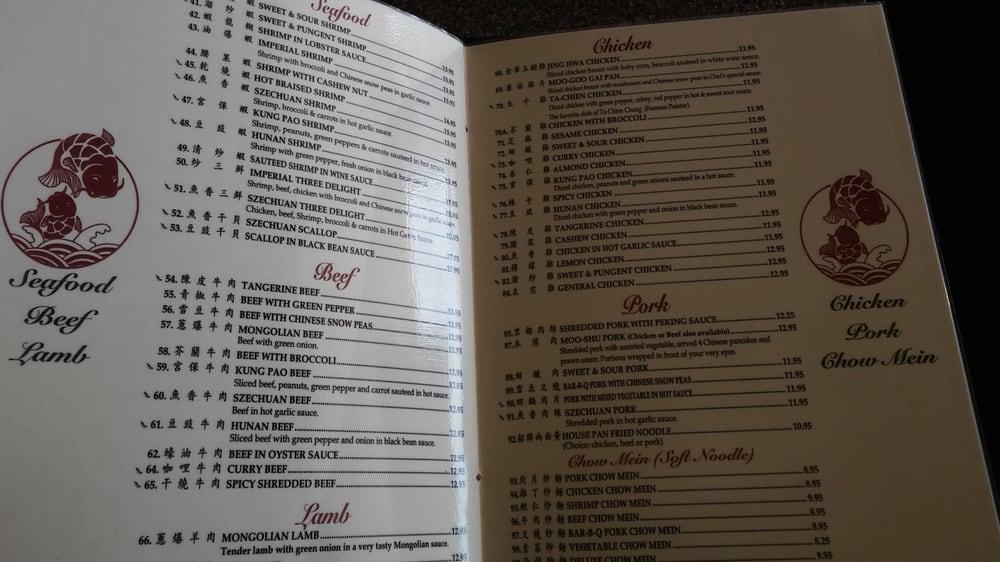 Menu at Ming Dynasty restaurant, Santa Maria