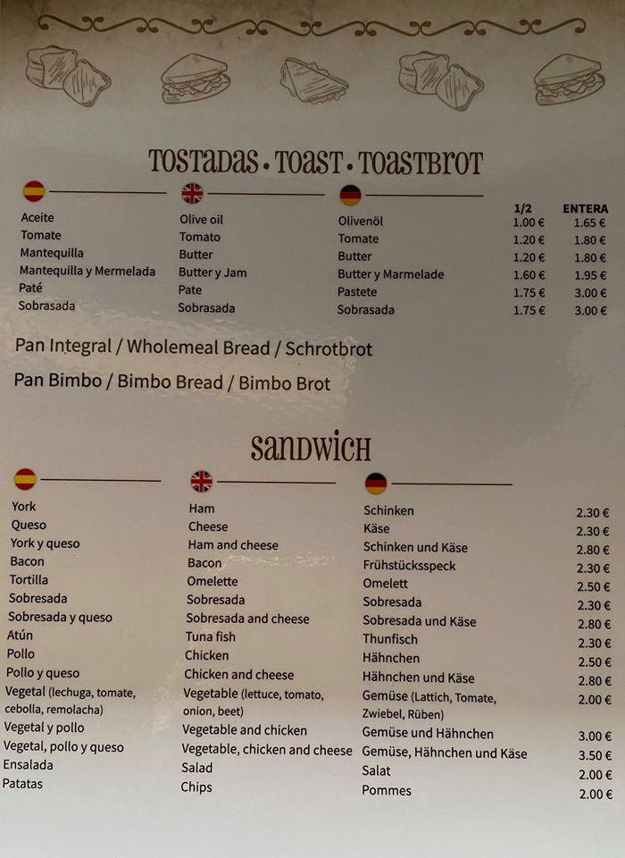 Carta de Bar Mingo, Manacor