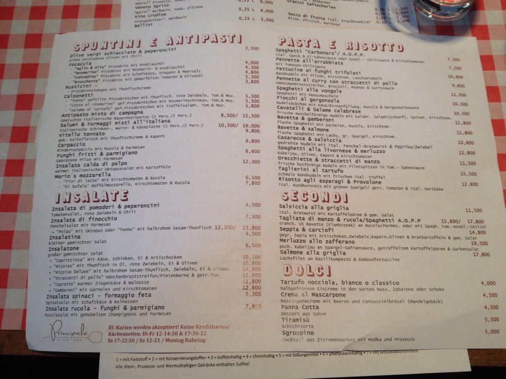 Speisekarte von Principale Pizzabar, Düsseldorf
