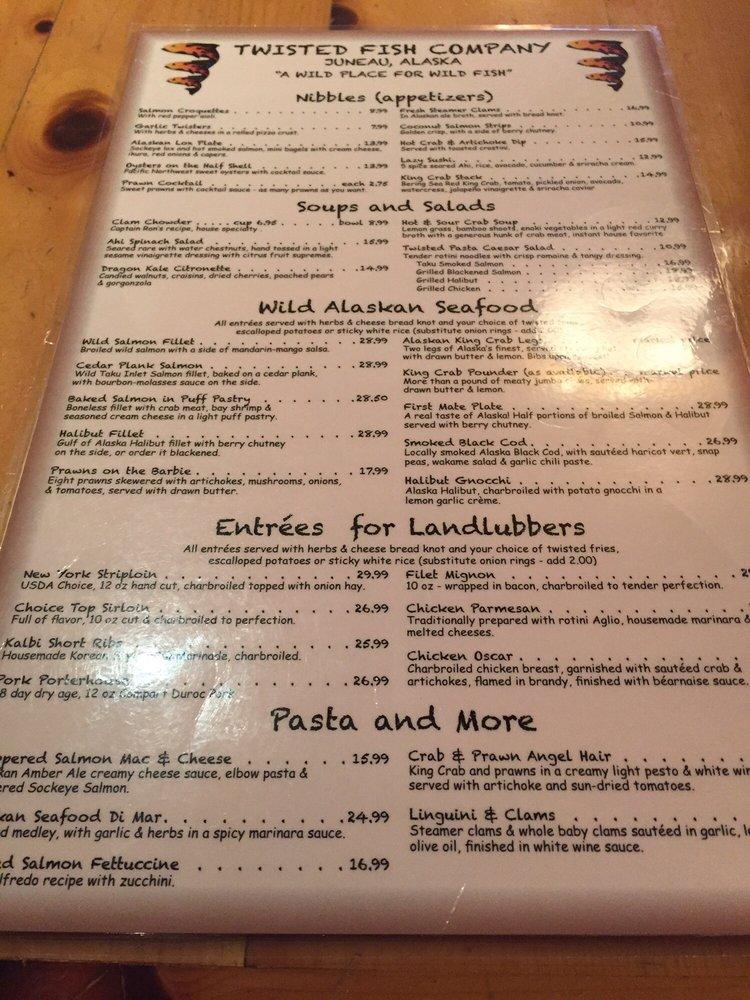 Menu at Twisted Fish Company Alaskan Grill pub & bar, Juneau