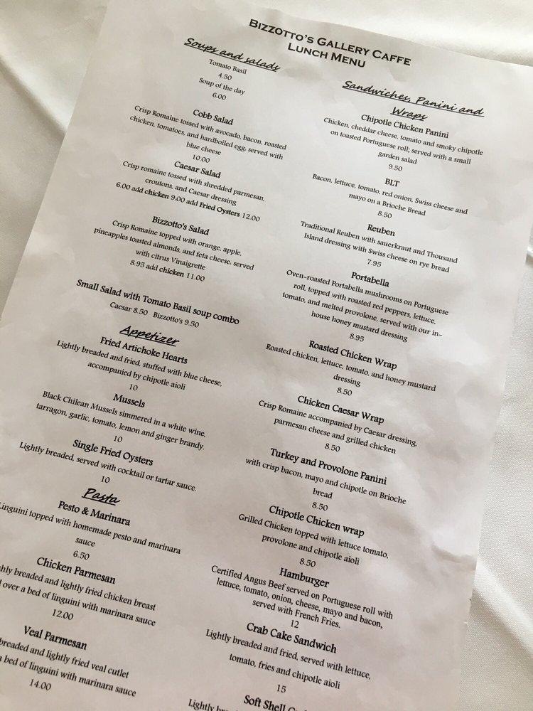 Menu at Bizzotto's Gallery-Cafe, Onancock