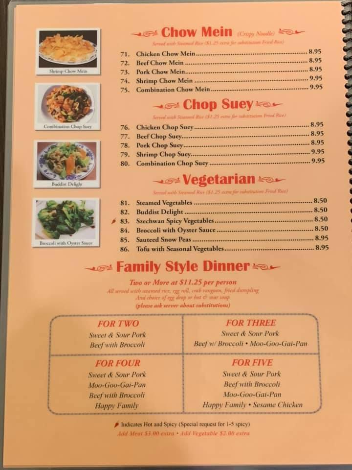 Menu at Chan Garden restaurant, Dyersville