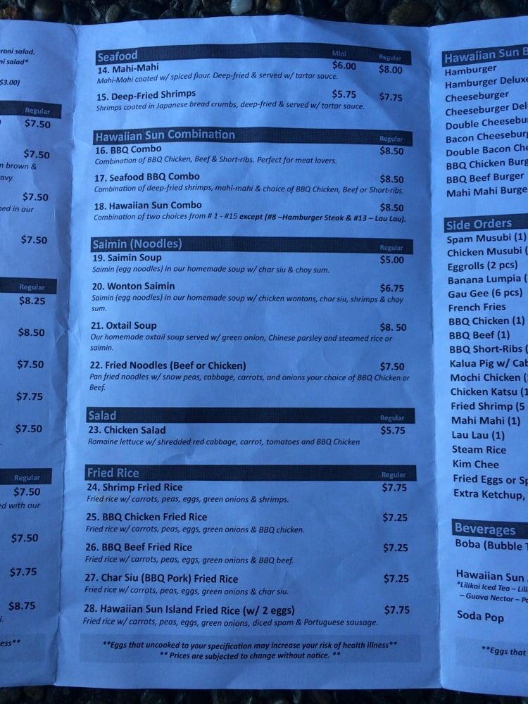 Menu at Hawaiian Sun BBQ, Everett