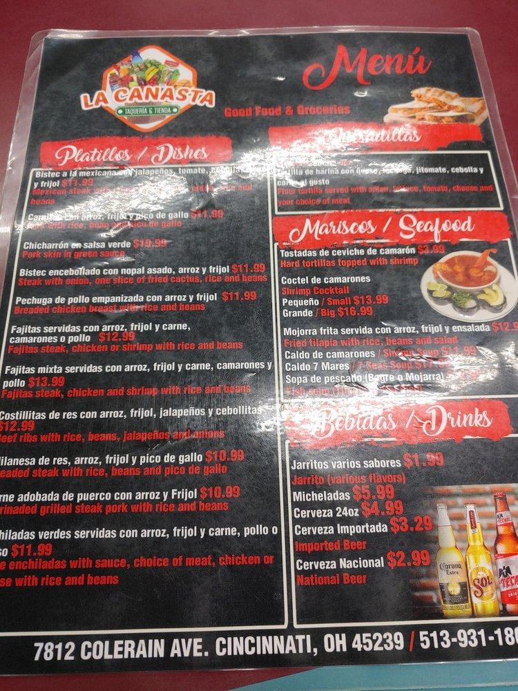 Menu at La Canasta restaurant, Cincinnati