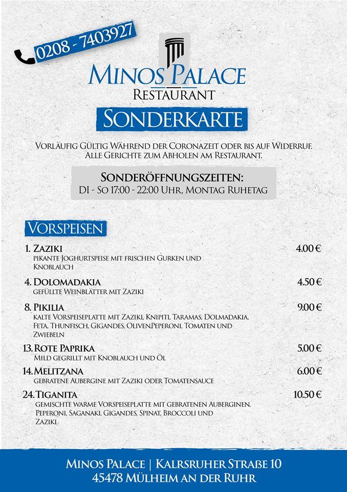 Menu at Minos Palace restaurant, Mülheim
