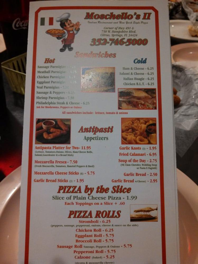 Menu at Moschello's II pizzeria, Citrus Springs