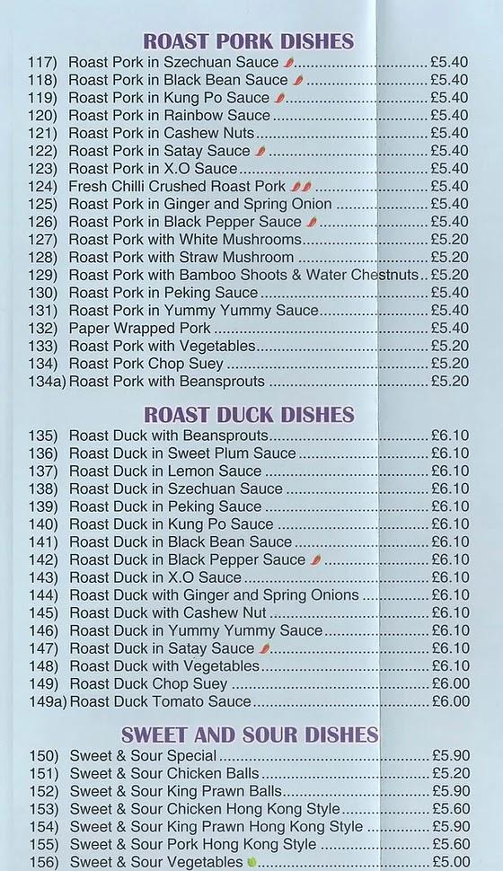 Menu at Rainbow Chinese Takeaway fast food, Market Harborough